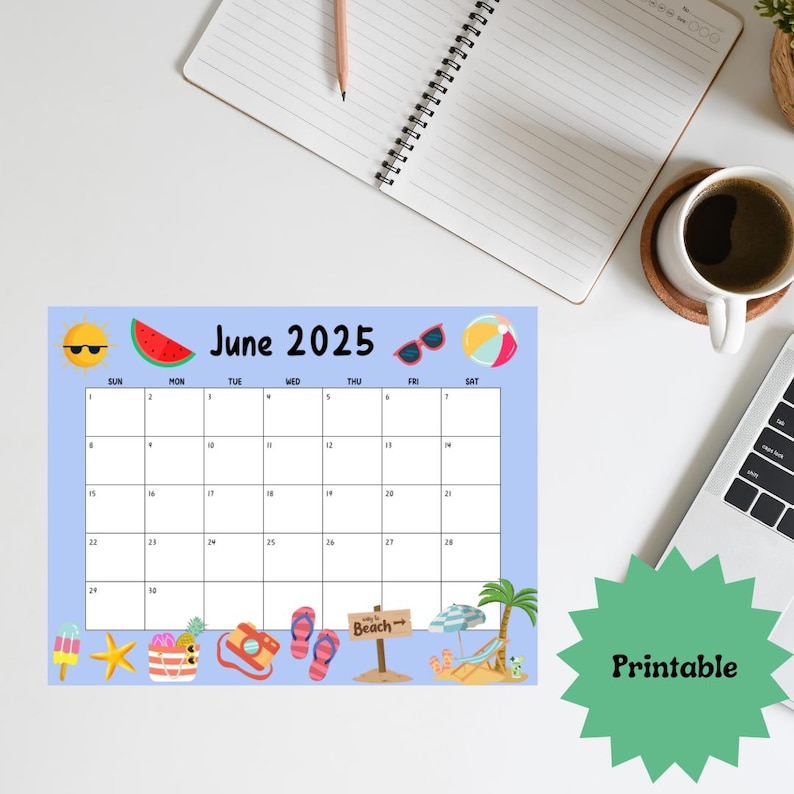 Editable June 2025 Calendar, Fillable Printable Wall Digital Download ...