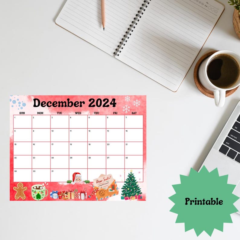 Editable December 2024 Calendar, Fillable Printable Digital Download ...