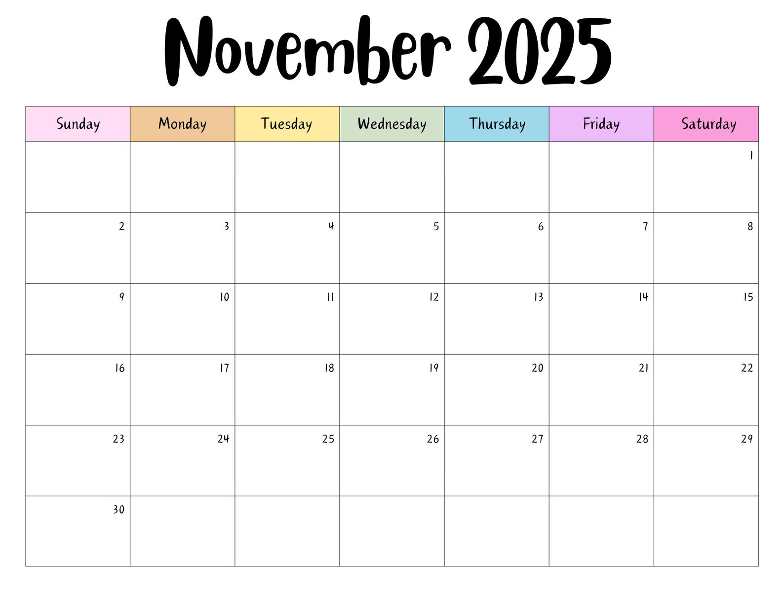 Editable November 2025 Calendar, Printable Wall Calendar, Digital ...