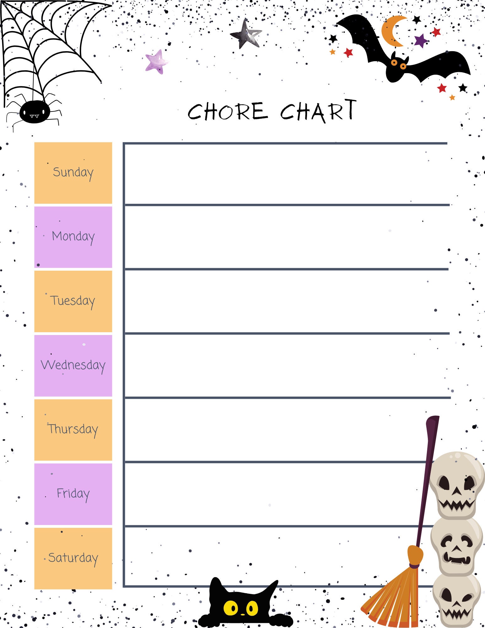 EDITABLE October Chore Chart, Halloween Printable Planner, Instant ...