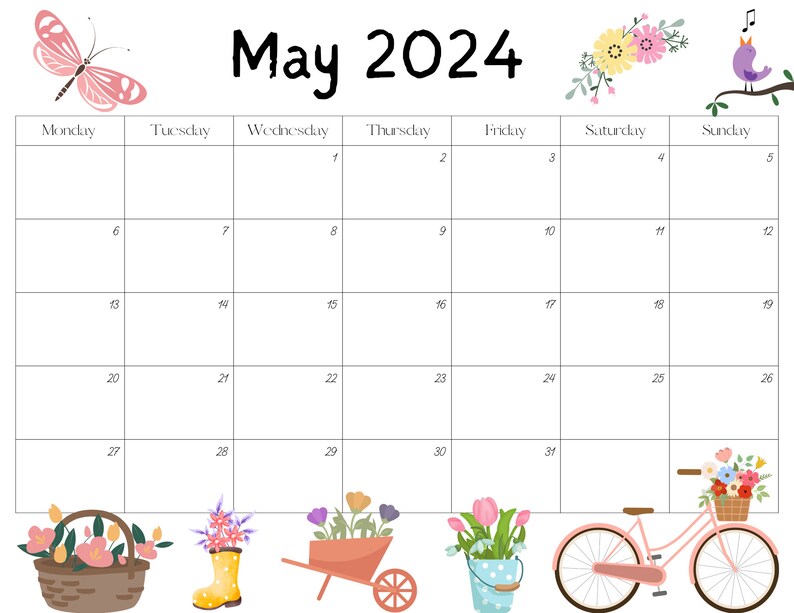Editable May 2024 Calendar, Printable Wall Calendar, Digital Download ...