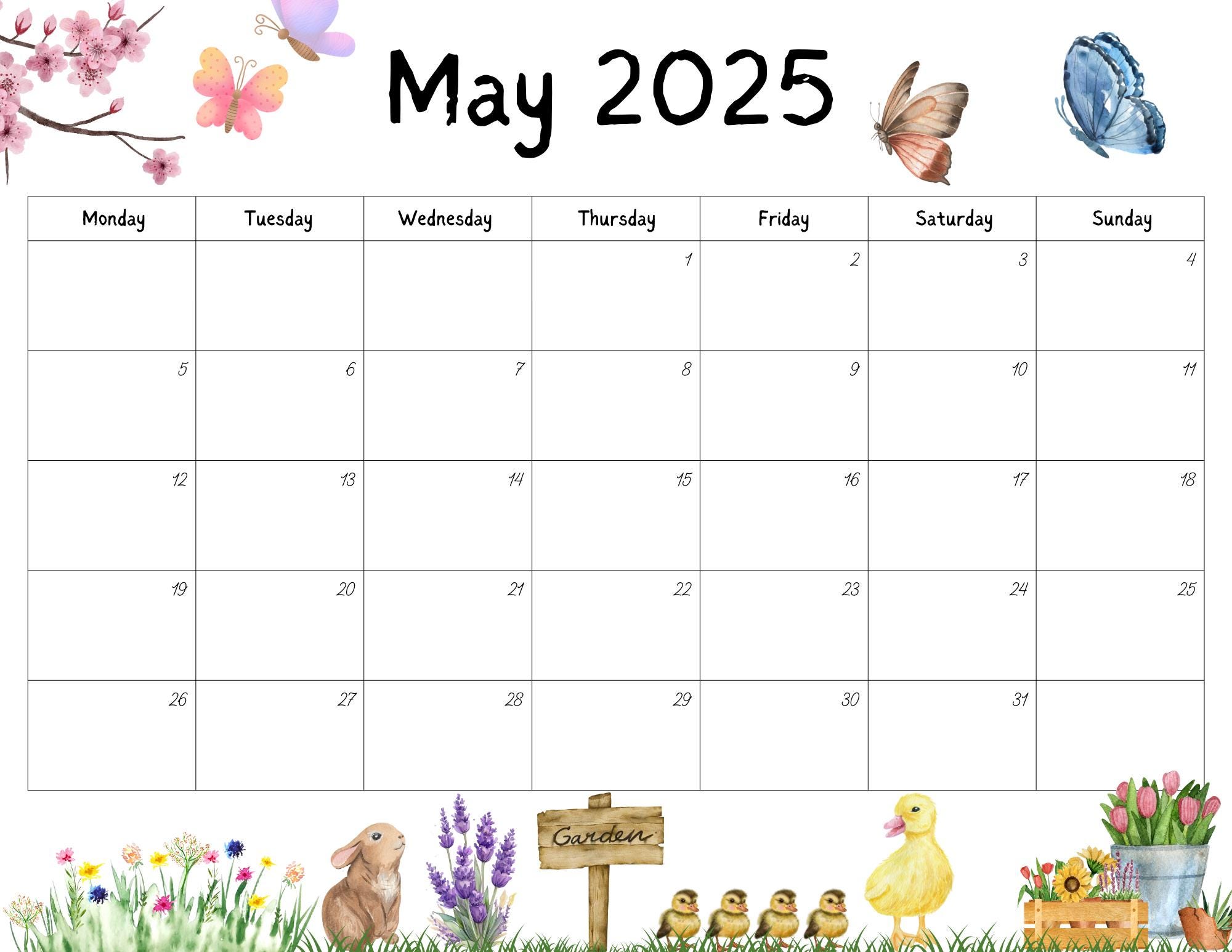 Editable May 2025 Calendar Printable Activity Planner, Cute Spring ...