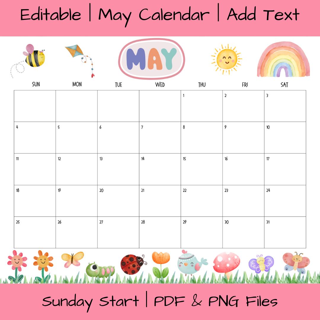 EDITABLE May 2025 Calendar, Printable Wall Calendar, Digital Download ...