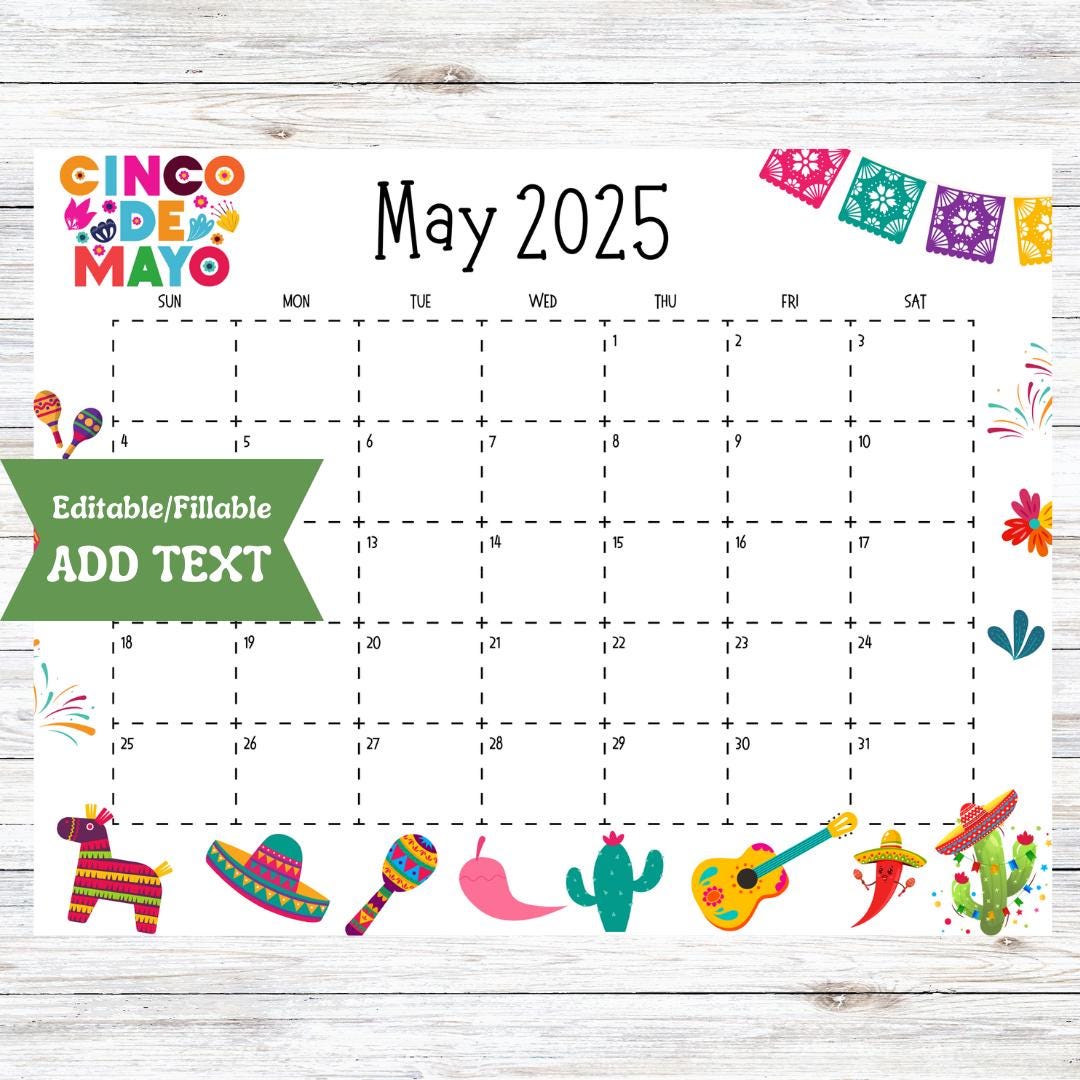 EDITABLE May 2025 Calendar, Printable Wall Organizer, Digital Download ...