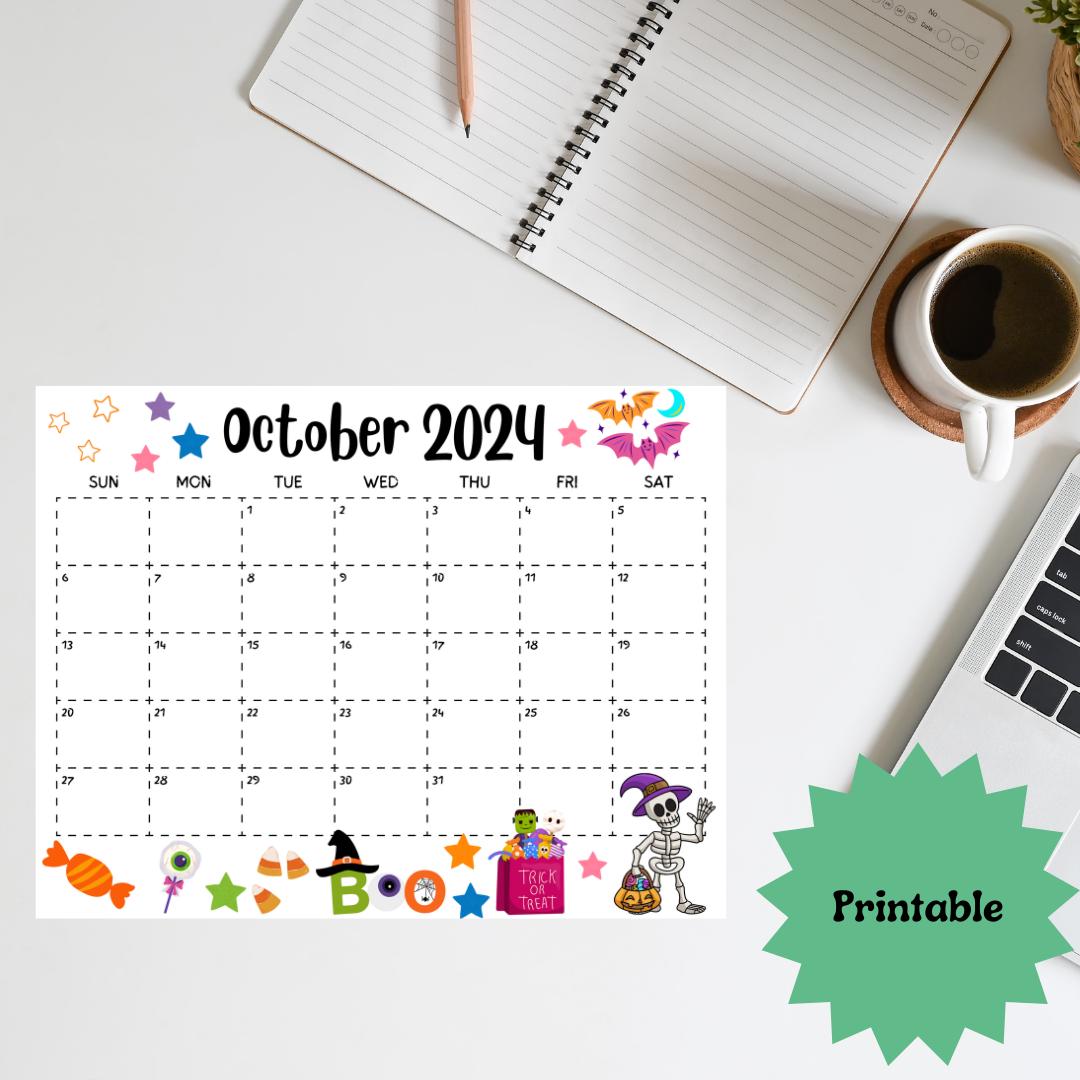 Editable October 2024 Calendar, Halloween Candy 2024 Digital Download ...
