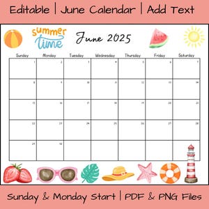 Editable June 2025 Calendar, Fillable Printable Wall Digital Download ...