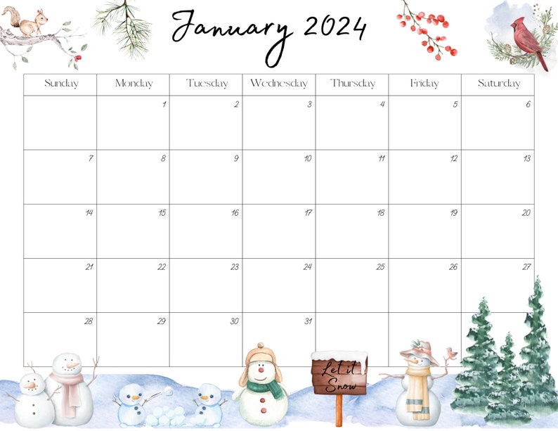Editable January 2024 Calendar Printable, Activity Planner, Classroom ...