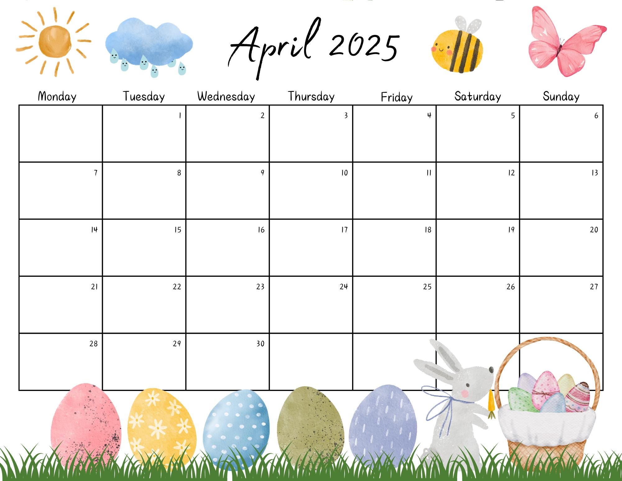 EDITABLE April 2025 Calendar, Easter Calendar, Activity Planner ...