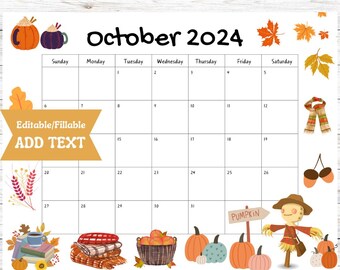 Editable October 2024 Calendar, Spooky Halloween Digital Download ...
