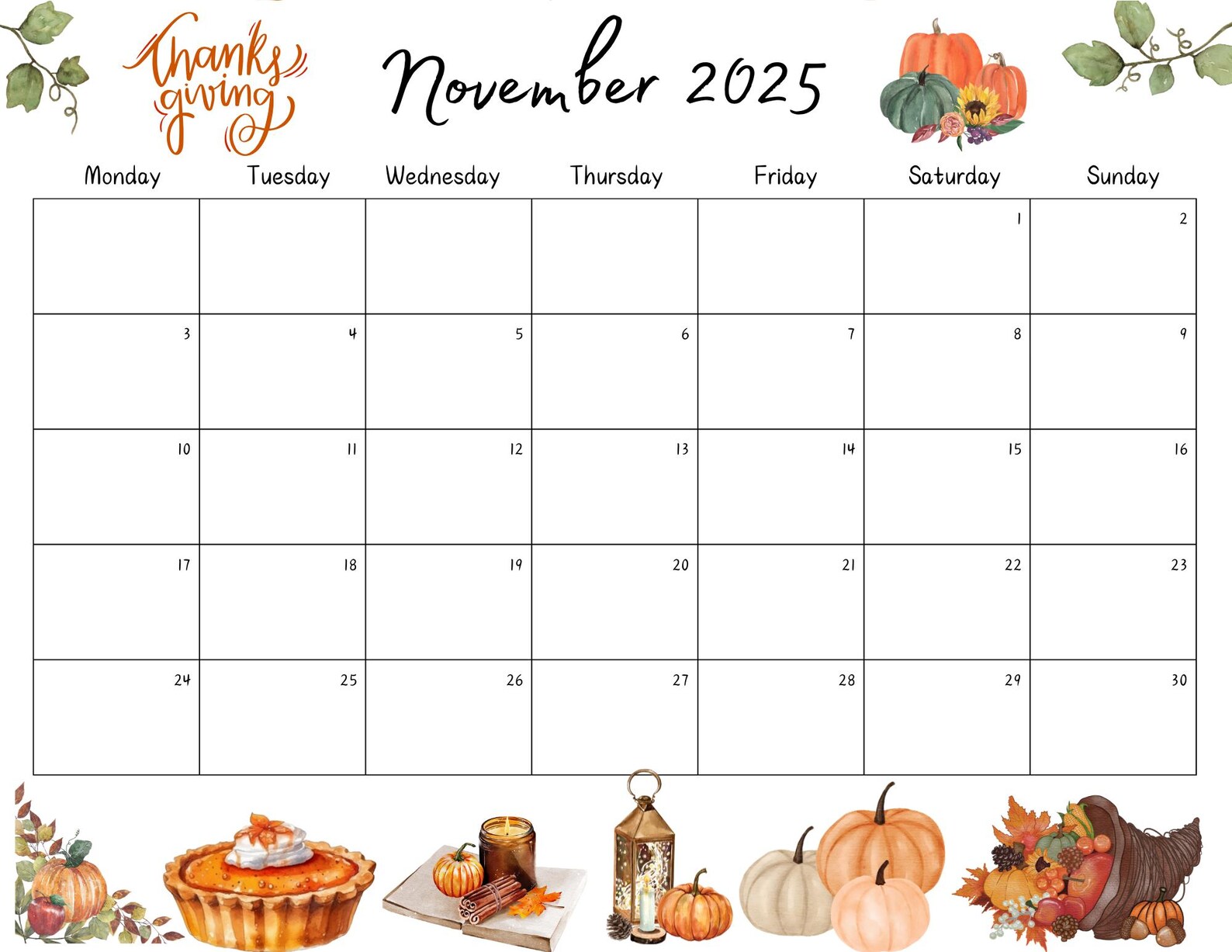 Editable November 2025 Calendar, Printable Fillable Digital Download ...