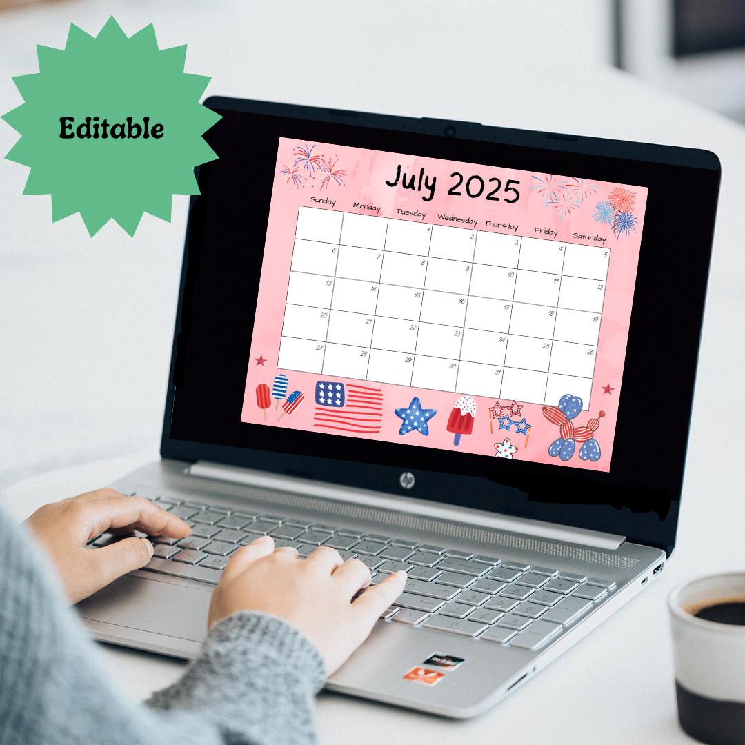 Editable July 2025 Calendar, Fillable Printable Planner Digital ...
