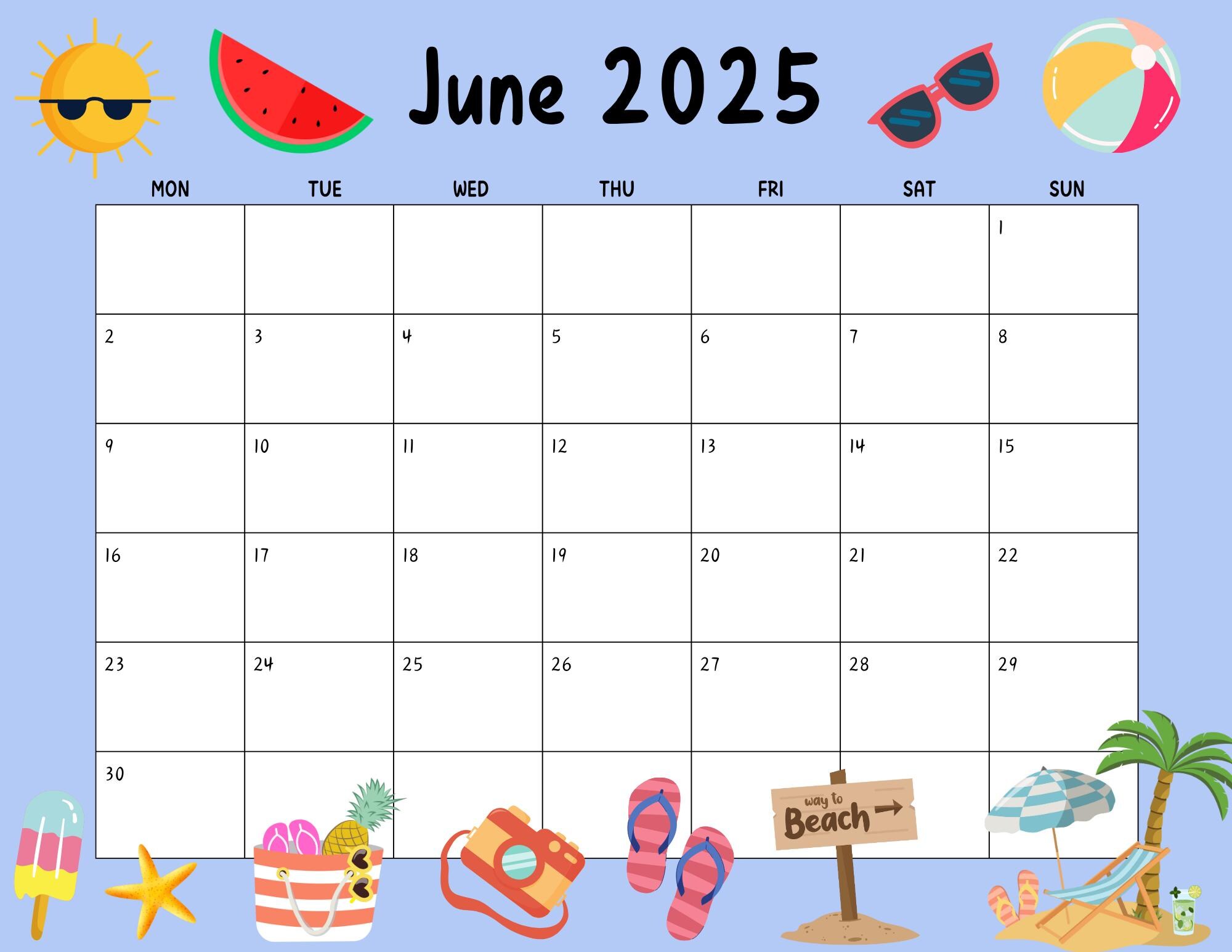 Editable June 2025 Calendar, Fillable Printable Wall Digital Download ...