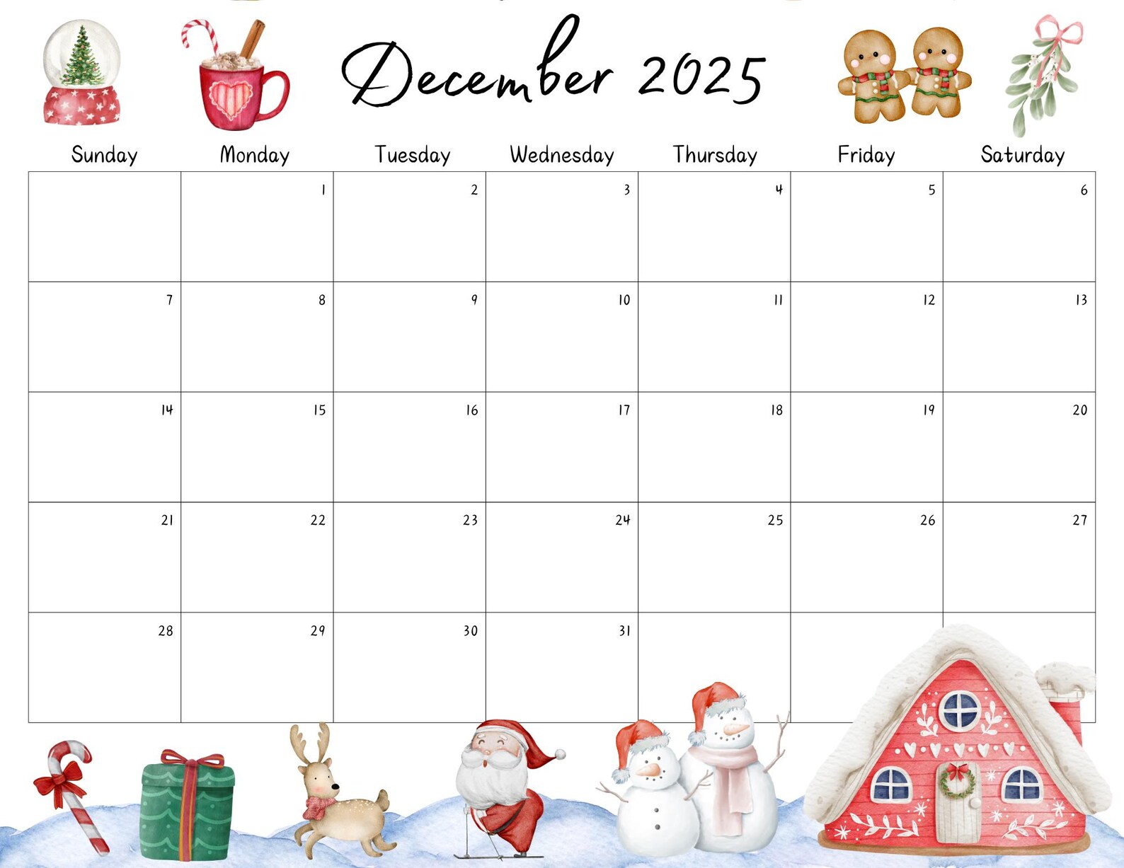 Editable December 2025 Calendar, Fillable Printable Digital Download ...