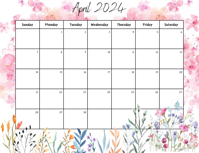EDITABLE April 2024 Calendar, Printable Wall Calendar, Monthly Planner ...