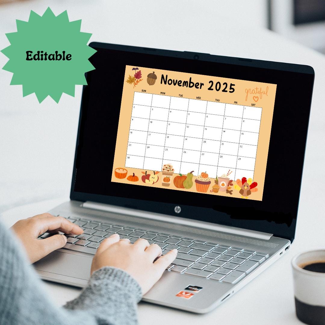 Editable November 2025 Calendar, Printable Fillable Digital Download ...