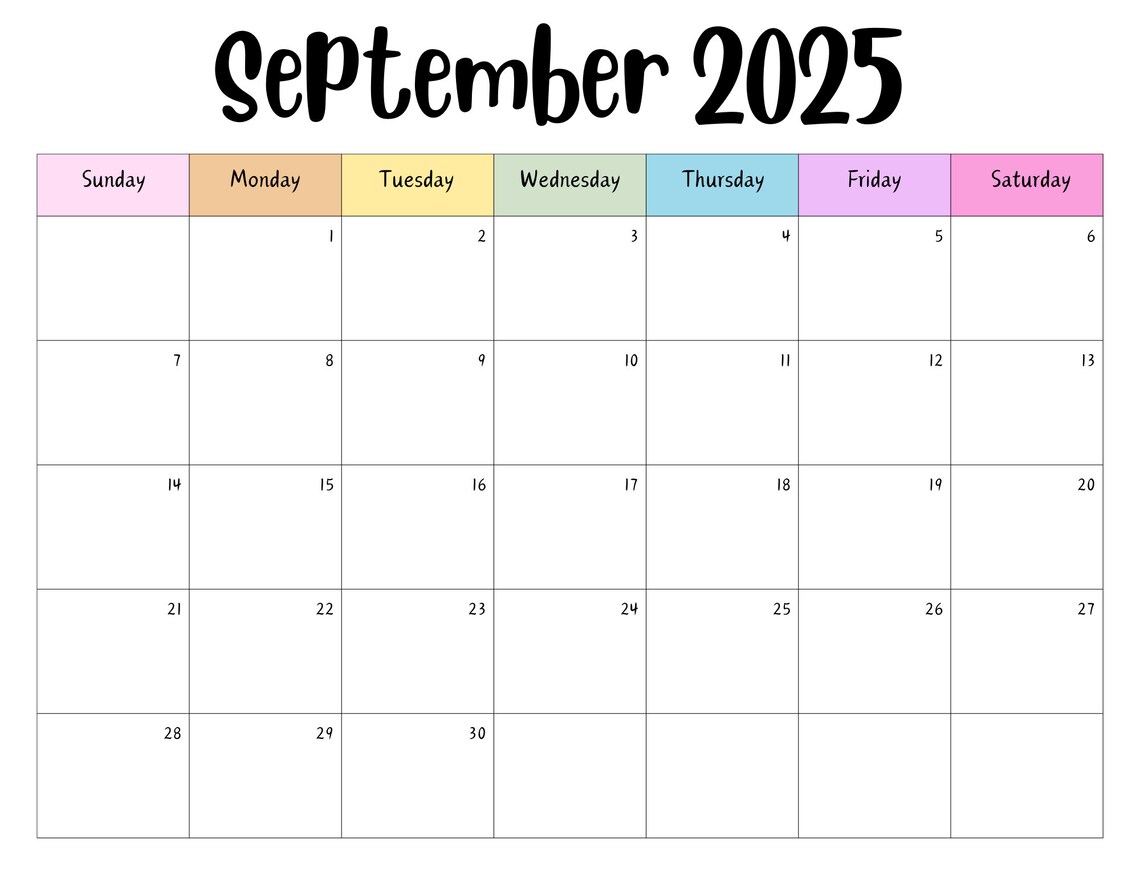 Editable September 2025 Calendar, Printable Digital Download, Wall ...