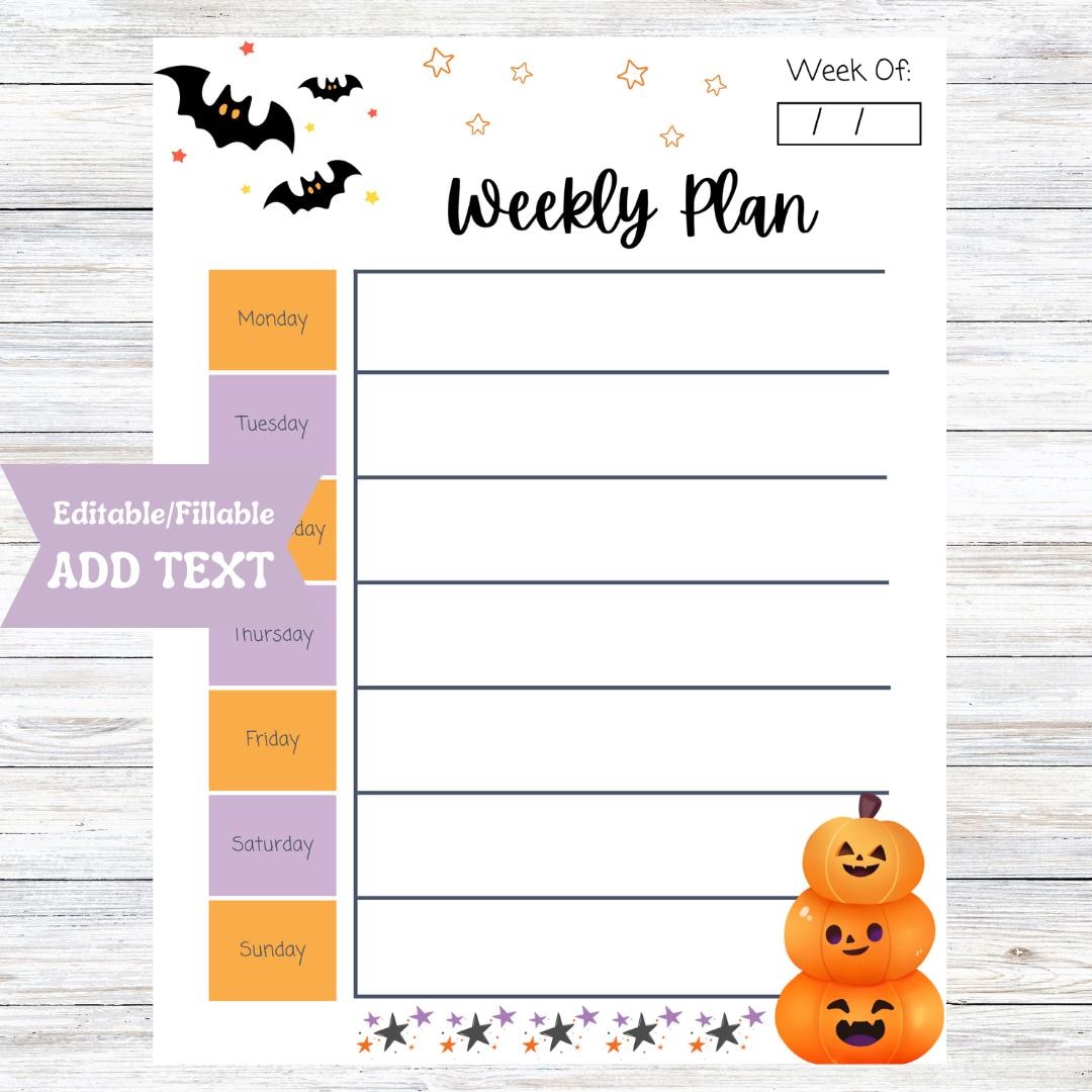 Weekly Planner Editable, October Printable Calendar, Instant Download ...
