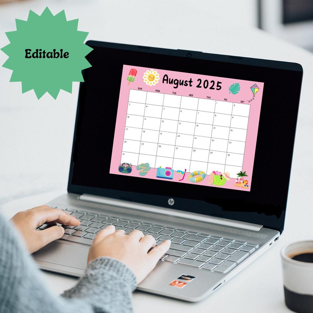 Editable August 2025 Calendar, Printable Fillable Digital Download ...