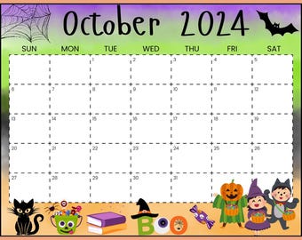 Editable October 2024 Calendar, Fall Autumn 2024 Digital Download ...
