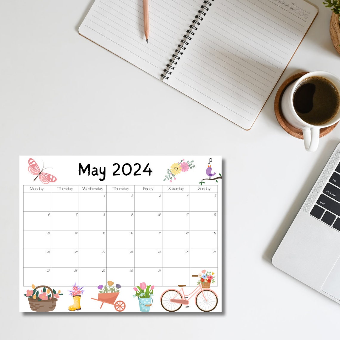 Editable May 2024 Calendar, Printable Wall Calendar, Digital Download ...