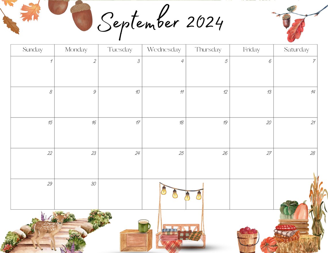 Editable September 2024 Calendar PDF and PNG Template, Printable ...