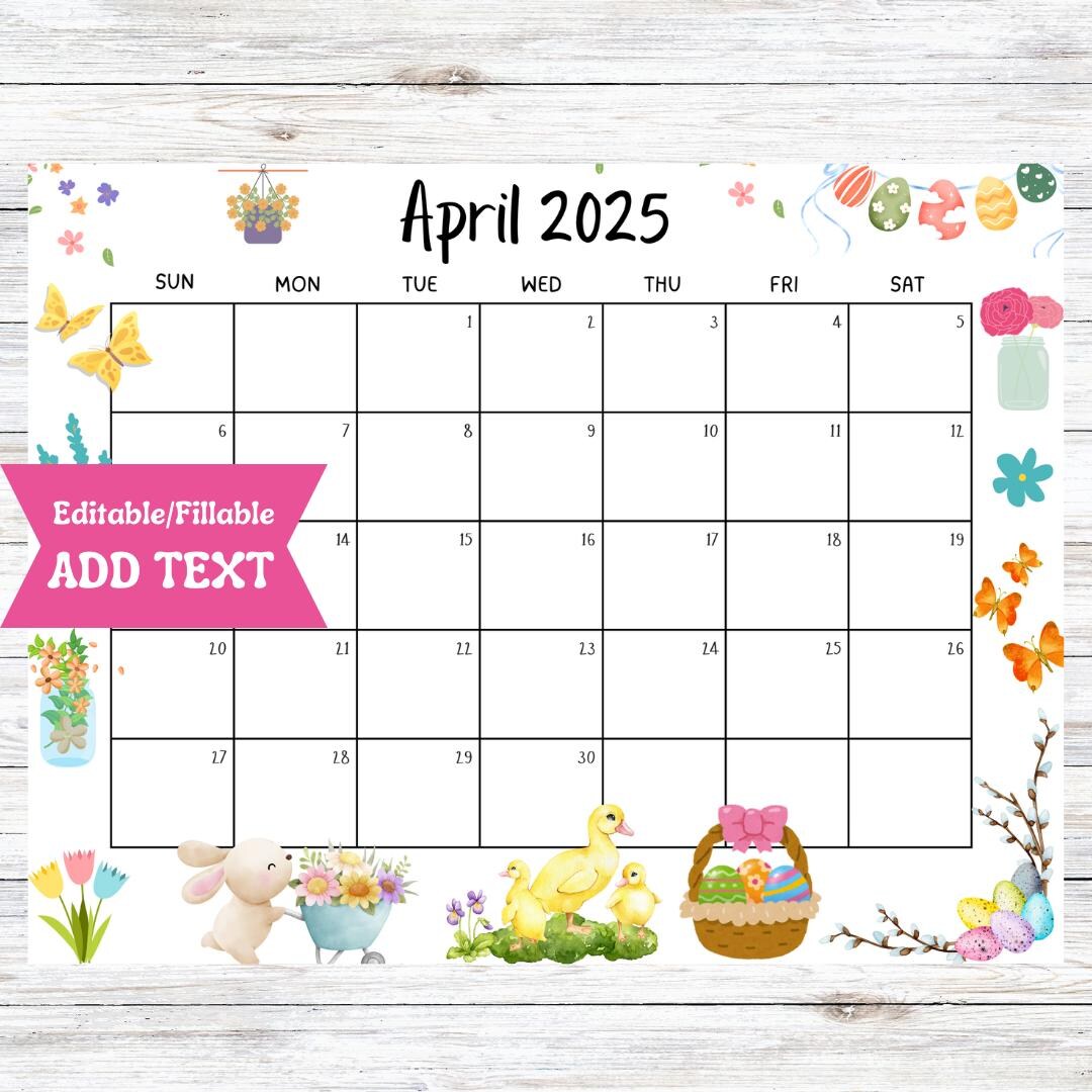 EDITABLE April 2025 Calendar Fillable Printable Digital Download ...