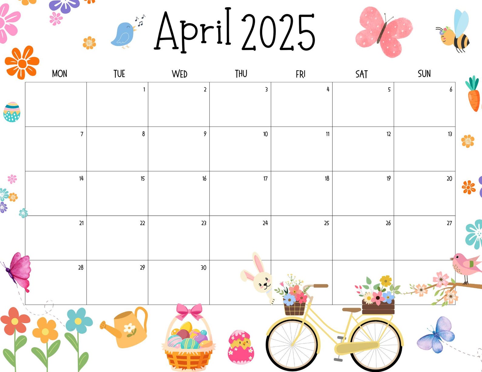 EDITABLE April 2025 Calendar PDF Template, 2025 Calendar, Printable ...