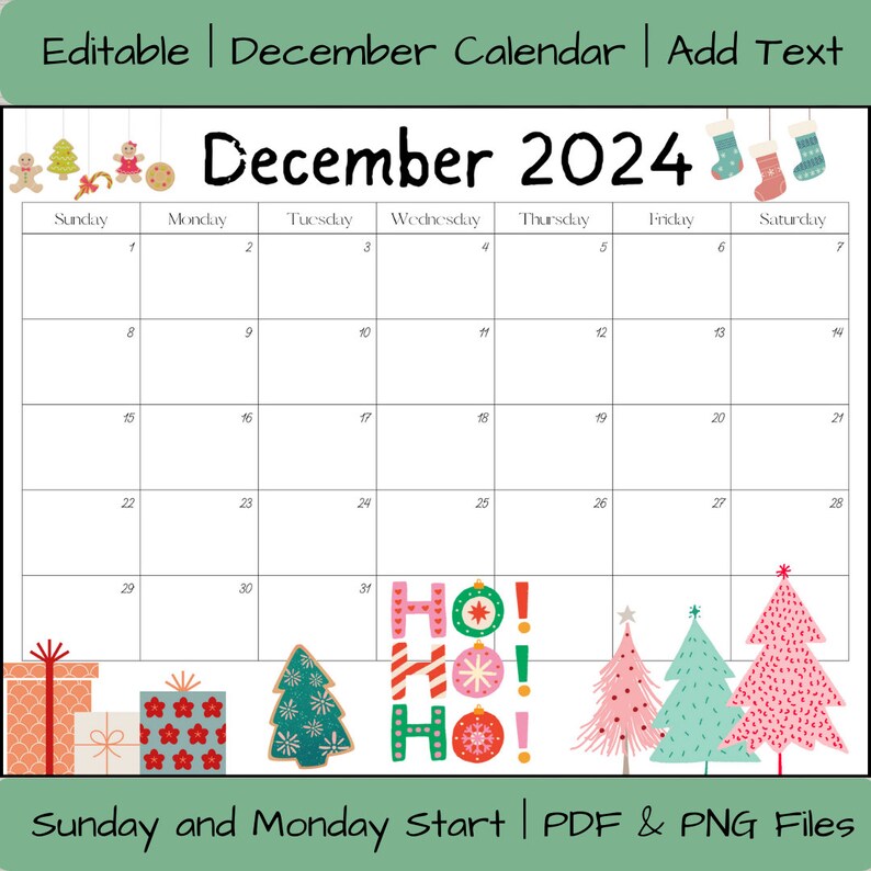 Editable December 2024 Calendar Printable, Activity Planner, Classroom ...