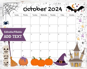 Editable October 2024 Calendar, Fall Autumn 2024 Digital Download ...