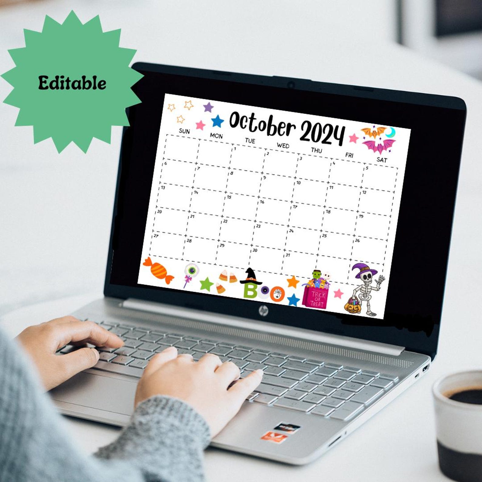 Editable October 2024 Calendar, Halloween Candy 2024 Digital Download ...