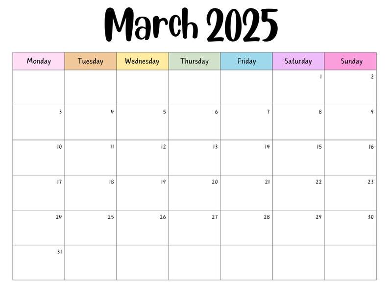 EDITABLE March 2025 Calendar Fillable Monthly Activity Planner ...