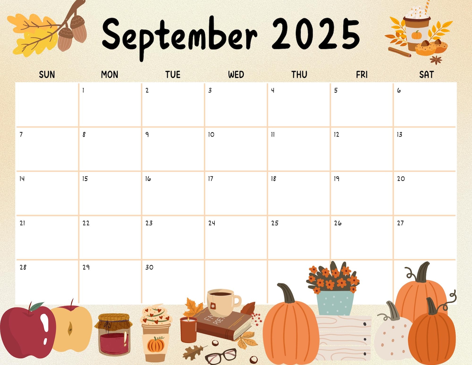 Editable September 2025 Calendar, Printable Fillable Digital Download ...