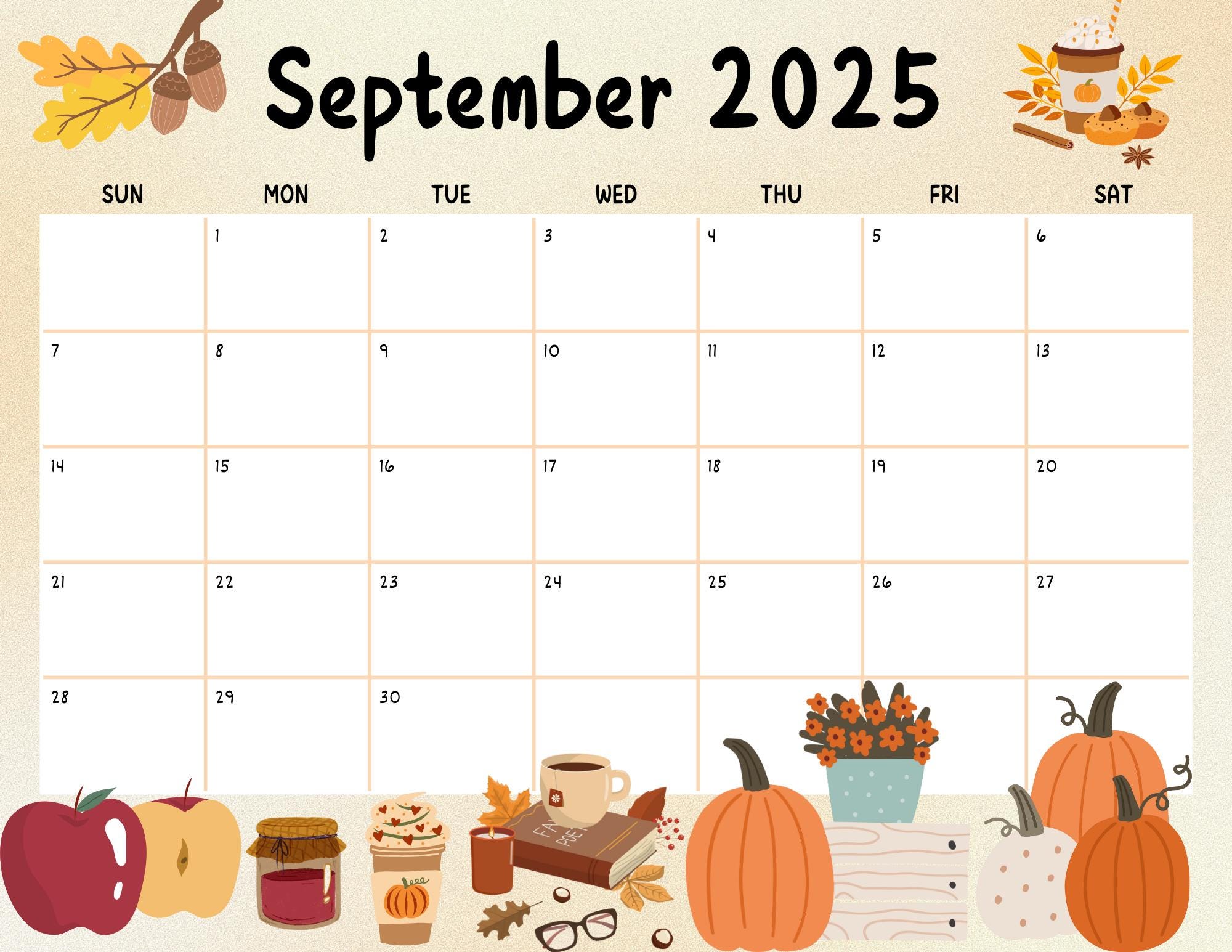 Editable September 2025 Calendar, Printable Fillable Digital Download ...