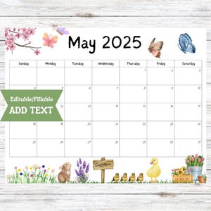 Editable May 2025 Calendar Printable Activity Planner, Cute Spring ...