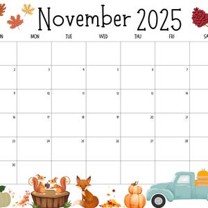 Editable November 2025 Calendar, Fillable Printable Digital Download ...