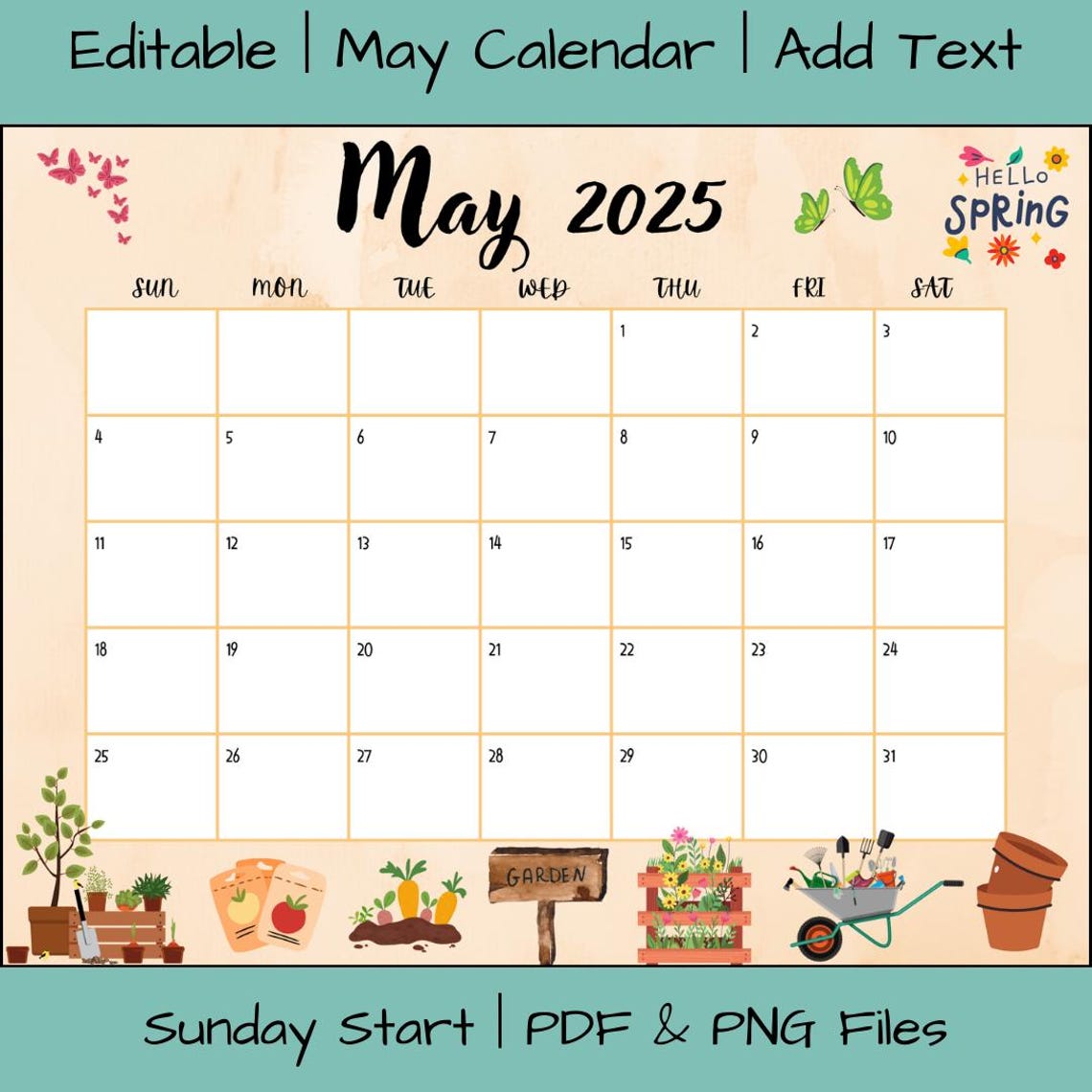 EDITABLE May 2025 Calendar, Printable Wall Calendar, Digital Download ...