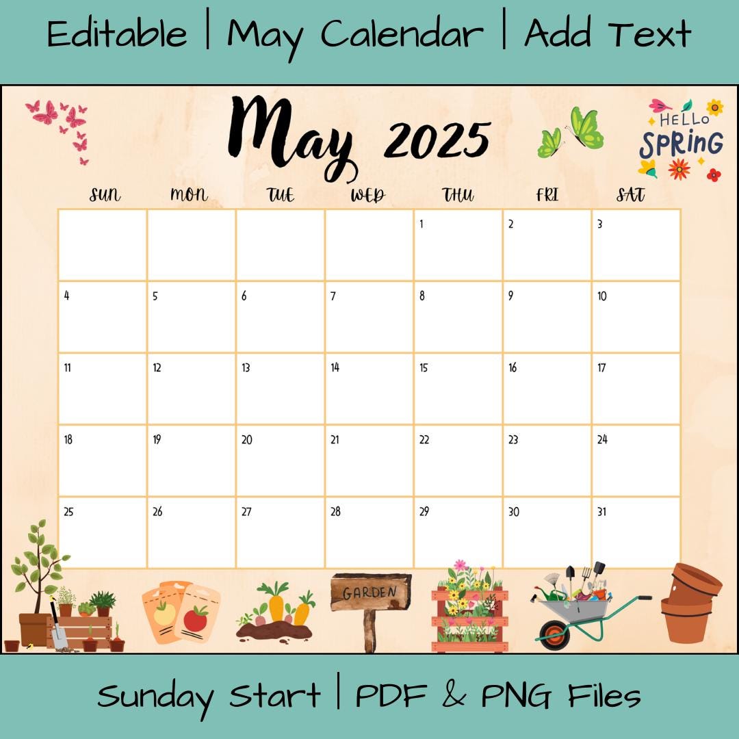 EDITABLE May 2025 Calendar, Printable Wall Calendar, Digital Download ...