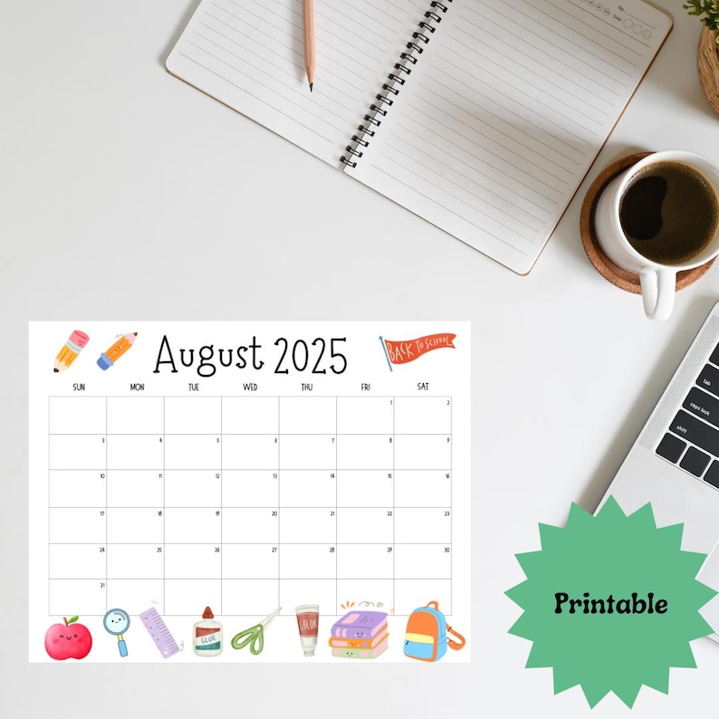 Editable August 2025 Calendar, Fillable Printable Digital Download ...