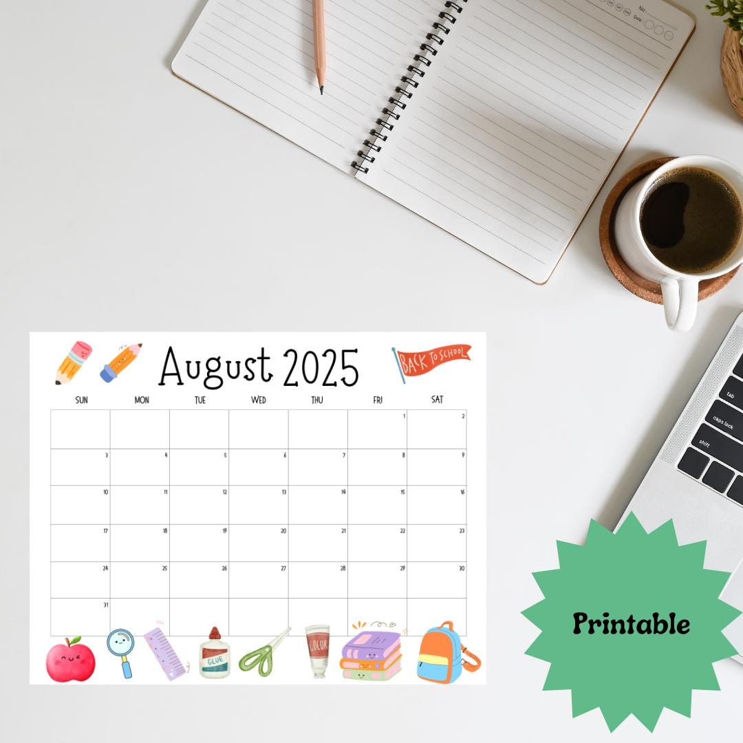 Editable August 2025 Calendar, Fillable Printable Digital Download ...