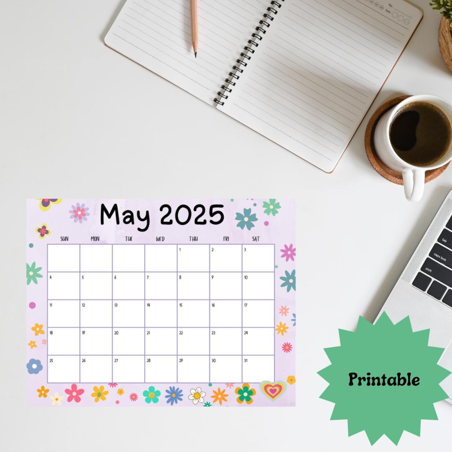 EDITABLE May 2025 Calendar, Printable Wall Calendar, Digital Download ...