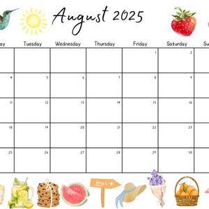 Editable August 2025 Calendar, Printable Fillable Digital Download ...