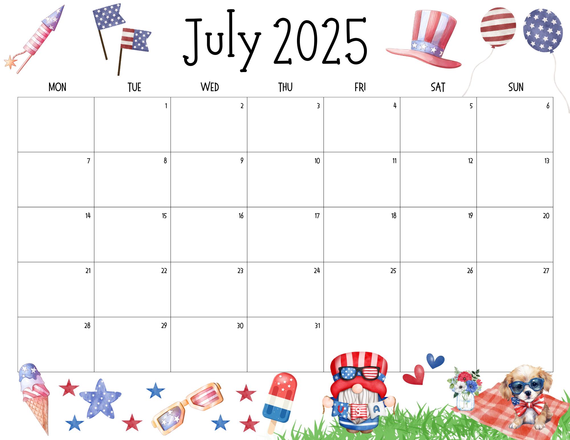 Editable July 2025 Calendar, Fillable Printable Planner Digital ...