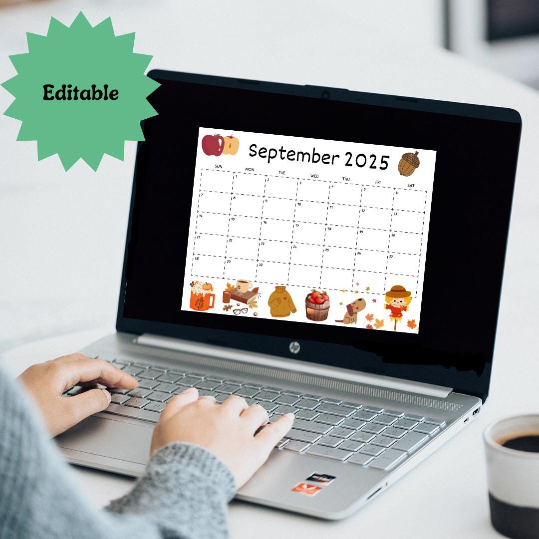 Editable September 2025 Calendar, Printable Fillable Digital Download ...