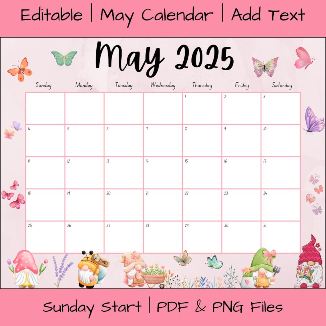 EDITABLE May 2025 Calendar, Printable Wall Calendar, Digital Download ...