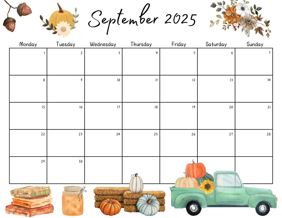 Editable September 2025 Calendar, Printable Fillable Digital Download ...