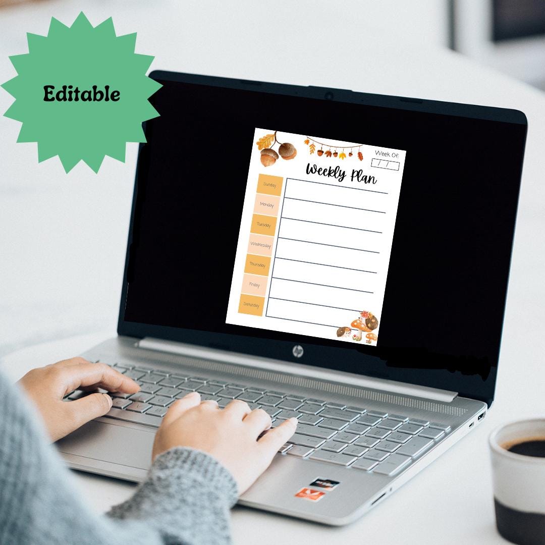 Weekly Planner Editable, Fall Printable Calendar, Instant Download PDF ...