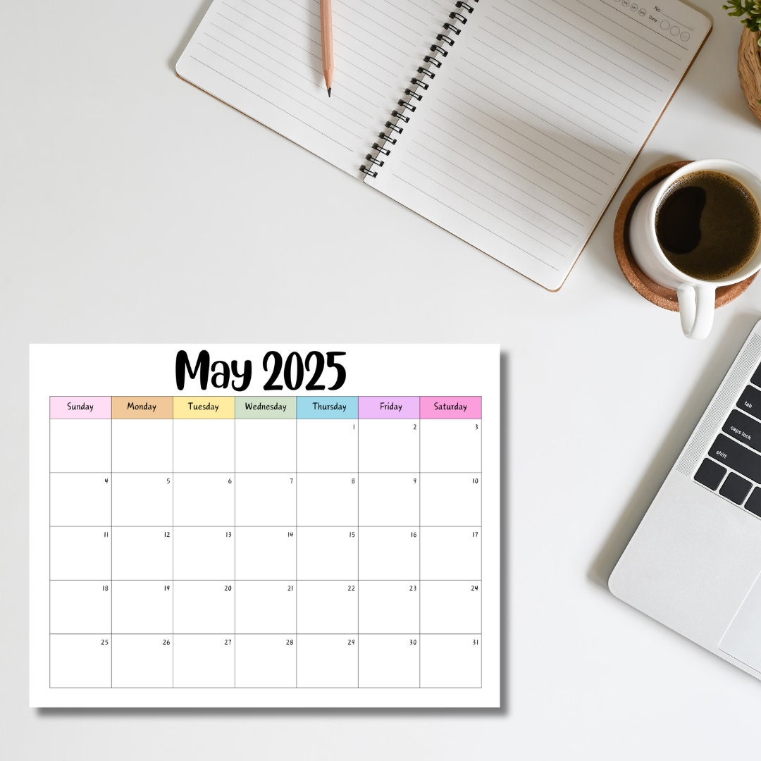 Editable May 2025 Calendar Printable Activity Planner, Rainbow ...