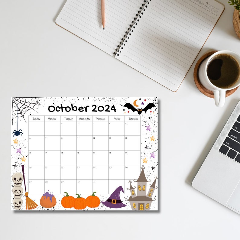 EDITABLE October 2024 Calendar, Halloween Printable Planner, Pumpkins ...