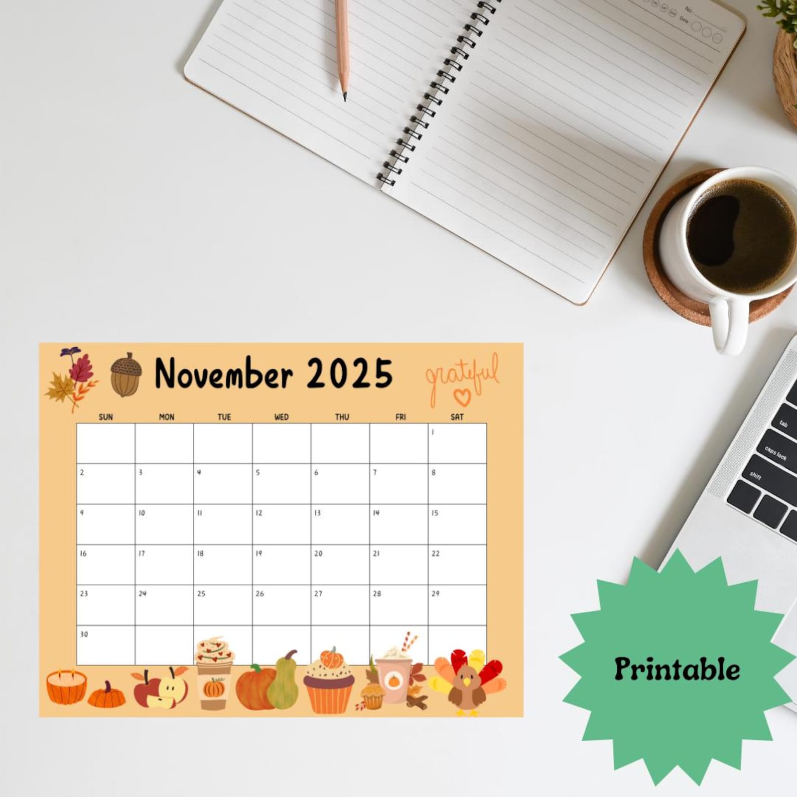 Editable November 2025 Calendar, Printable Fillable Digital Download ...