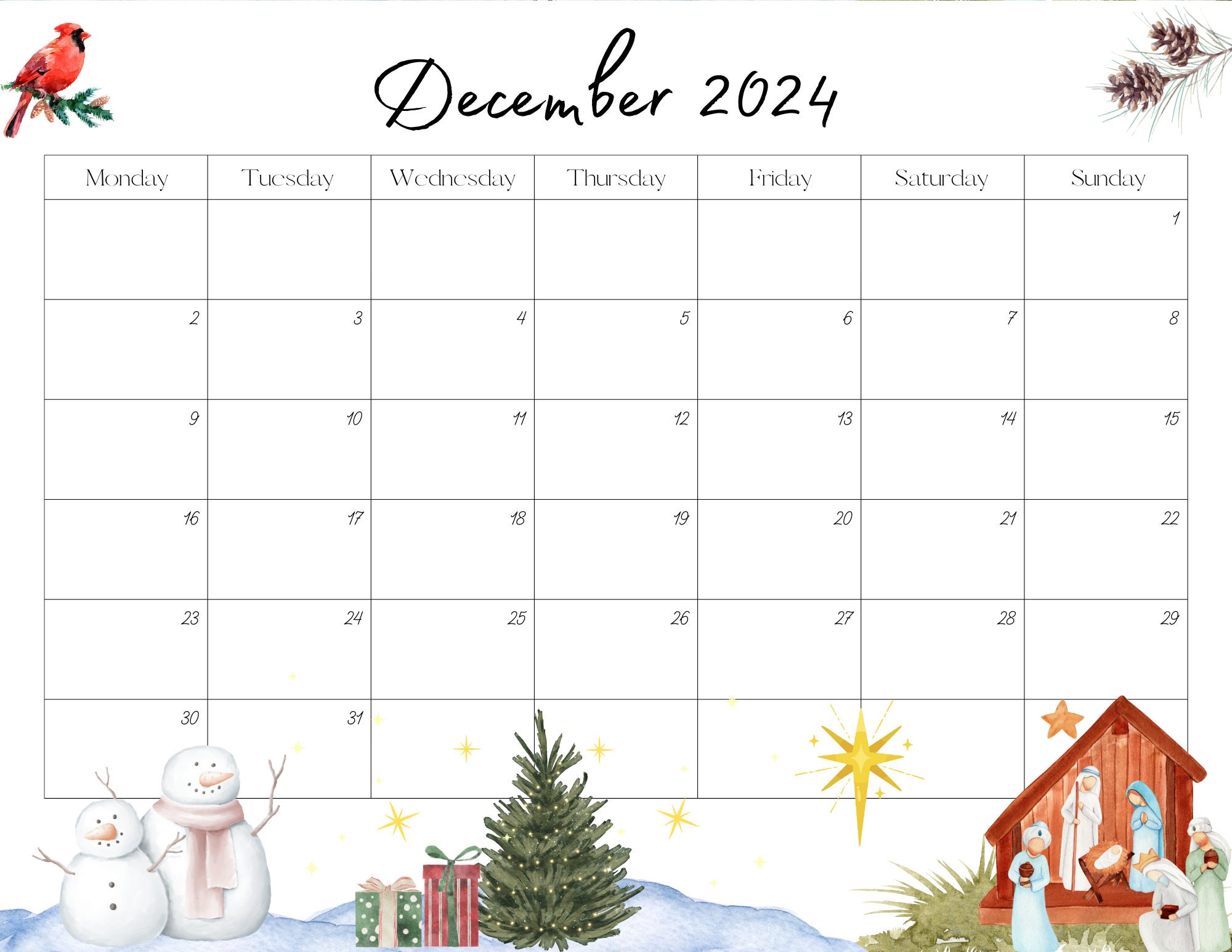 Editable December 2024 Calendar Printable, Activity Planner, Classroom ...
